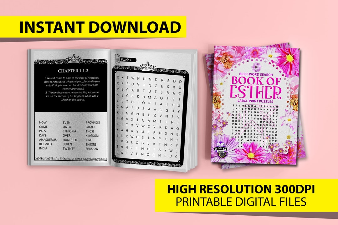 Book of Esther Bible Word Search Printable Pdf Large Print Puzzles ...