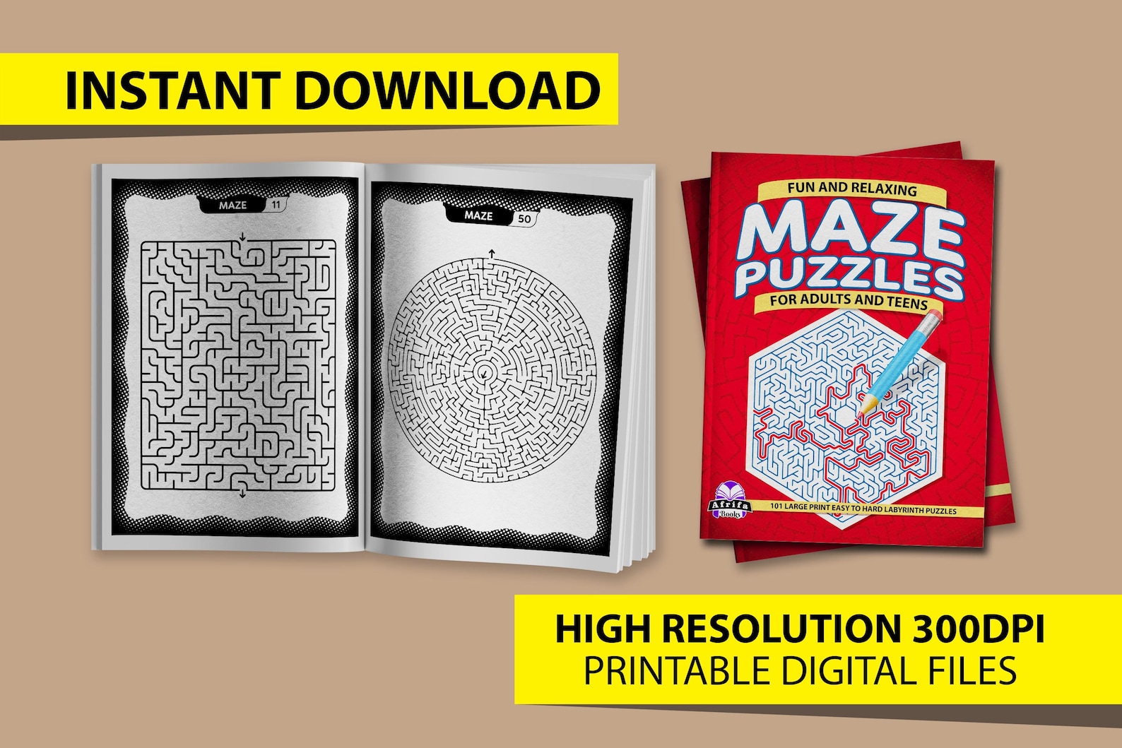 Maze Puzzles for Adults & Teens: 101 Labyrinth Puzzles (printable PDF ...