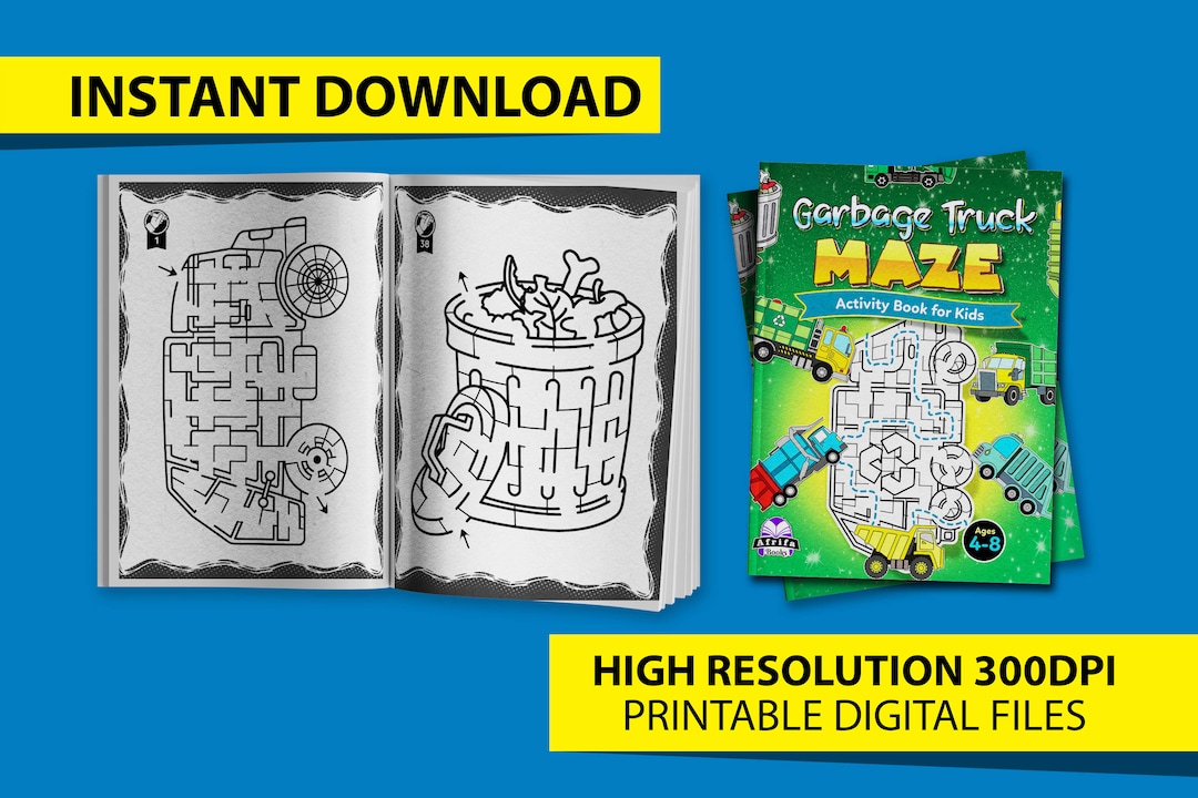 Garbage Truck Maze Activity PDF for Kids Ages 4-8 Awesome Puzzles for ...