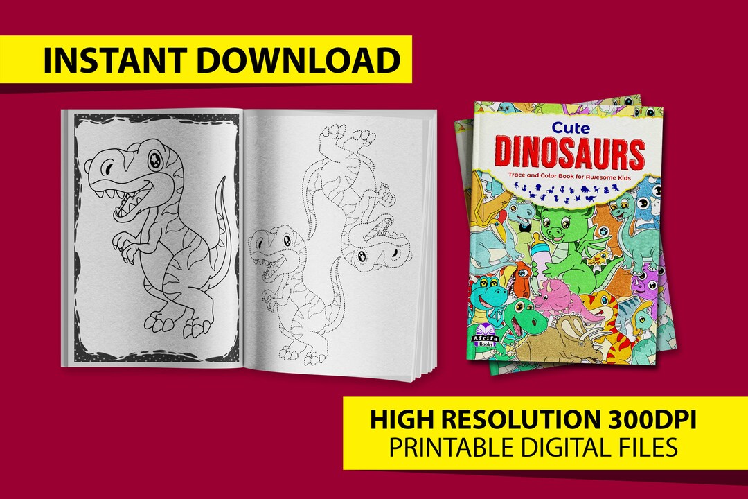 Cute Dinosaurs Trace and Color Book for Awesome Kids Prehistoric ...