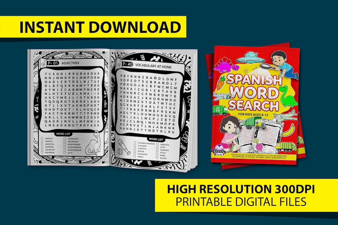 Spanish Word Search for Kids Ages 8-12 Themed Puzzles With Solutions ...
