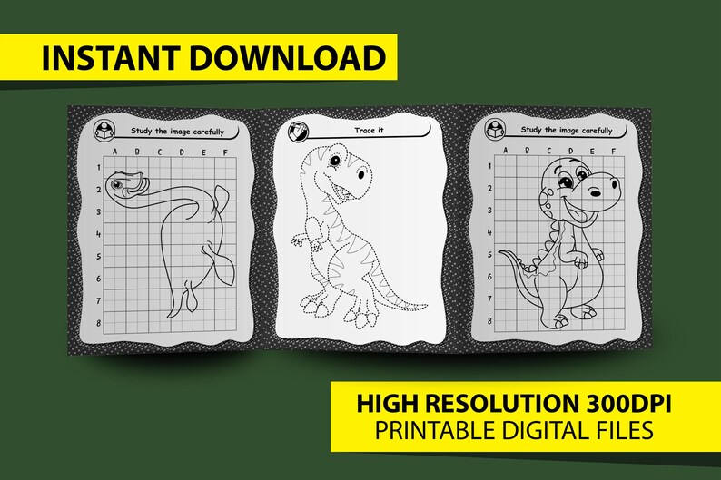 Dinosaur Drawing Book for Kids: Grid Copying Practice (PDF Download ...
