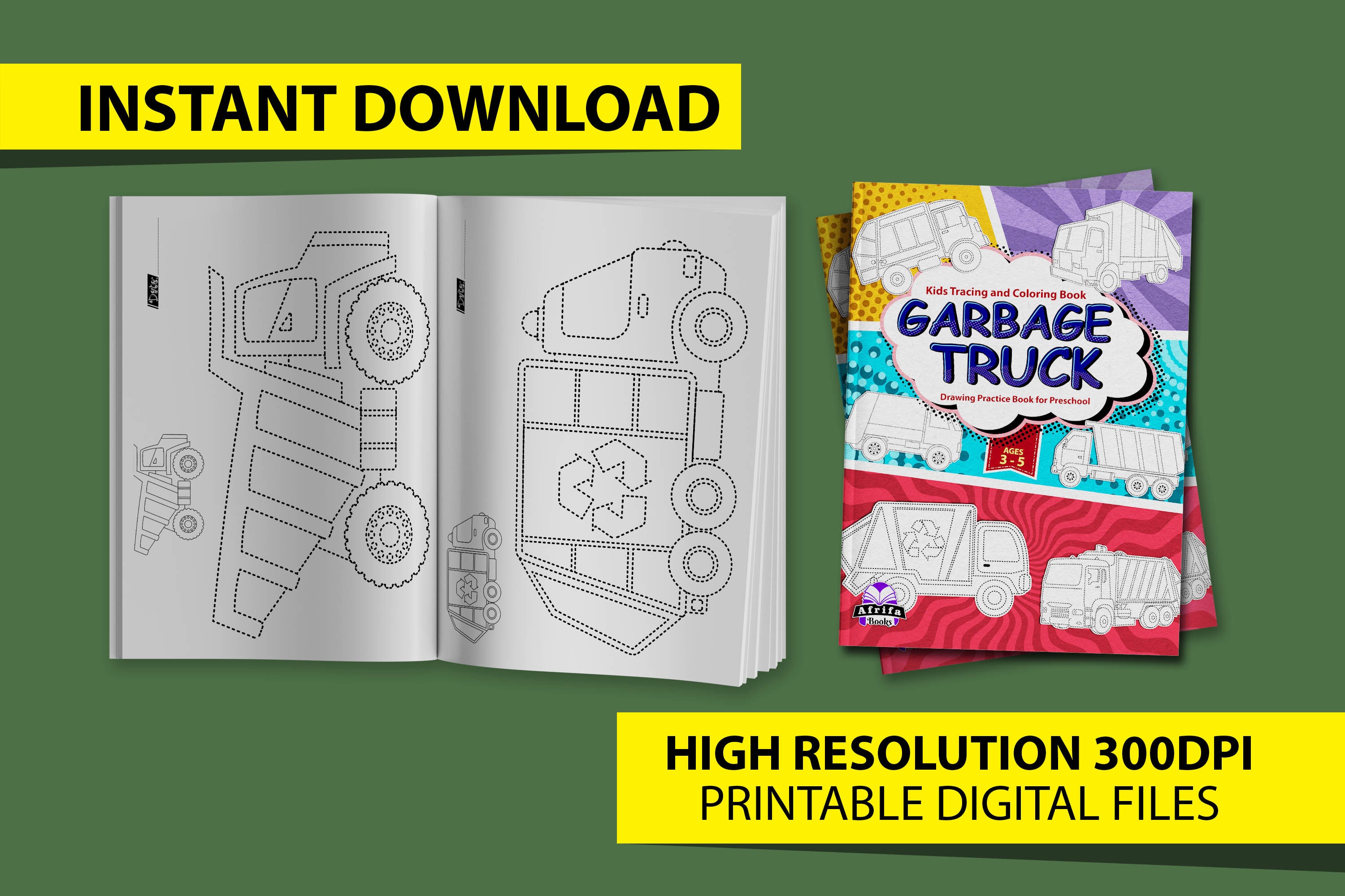 Garbage Truck Coloring Book: Kids Tracing Practice (PDF Printable) - Etsy