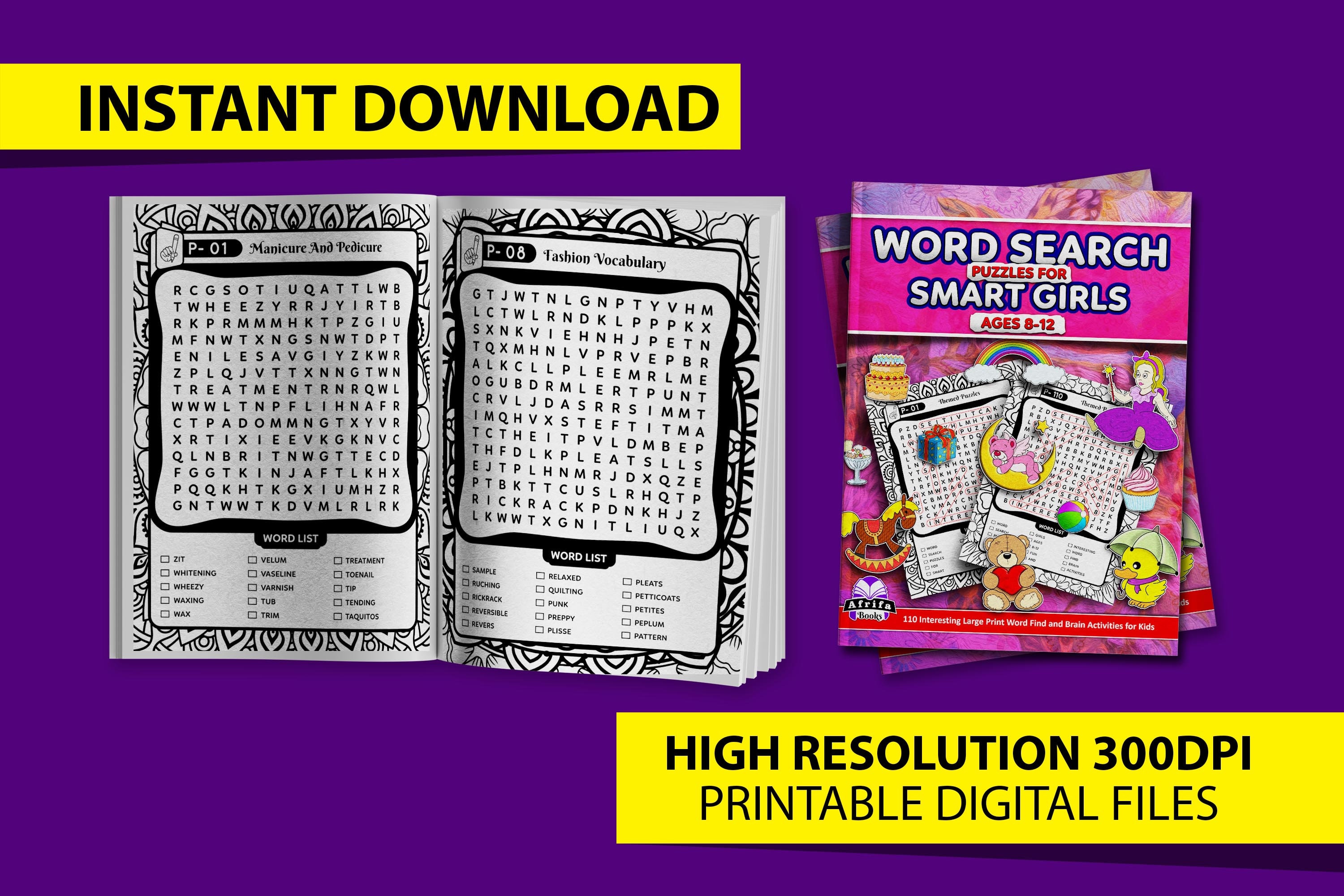 110 Word Search Puzzles for Smart Girls Ages 8-12 Interesting Large ...
