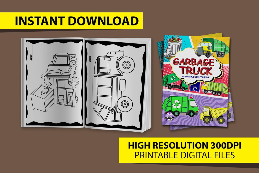 Garbage Truck Coloring Book for Kids Ages 3-5, 6-8 Years Preschool ...