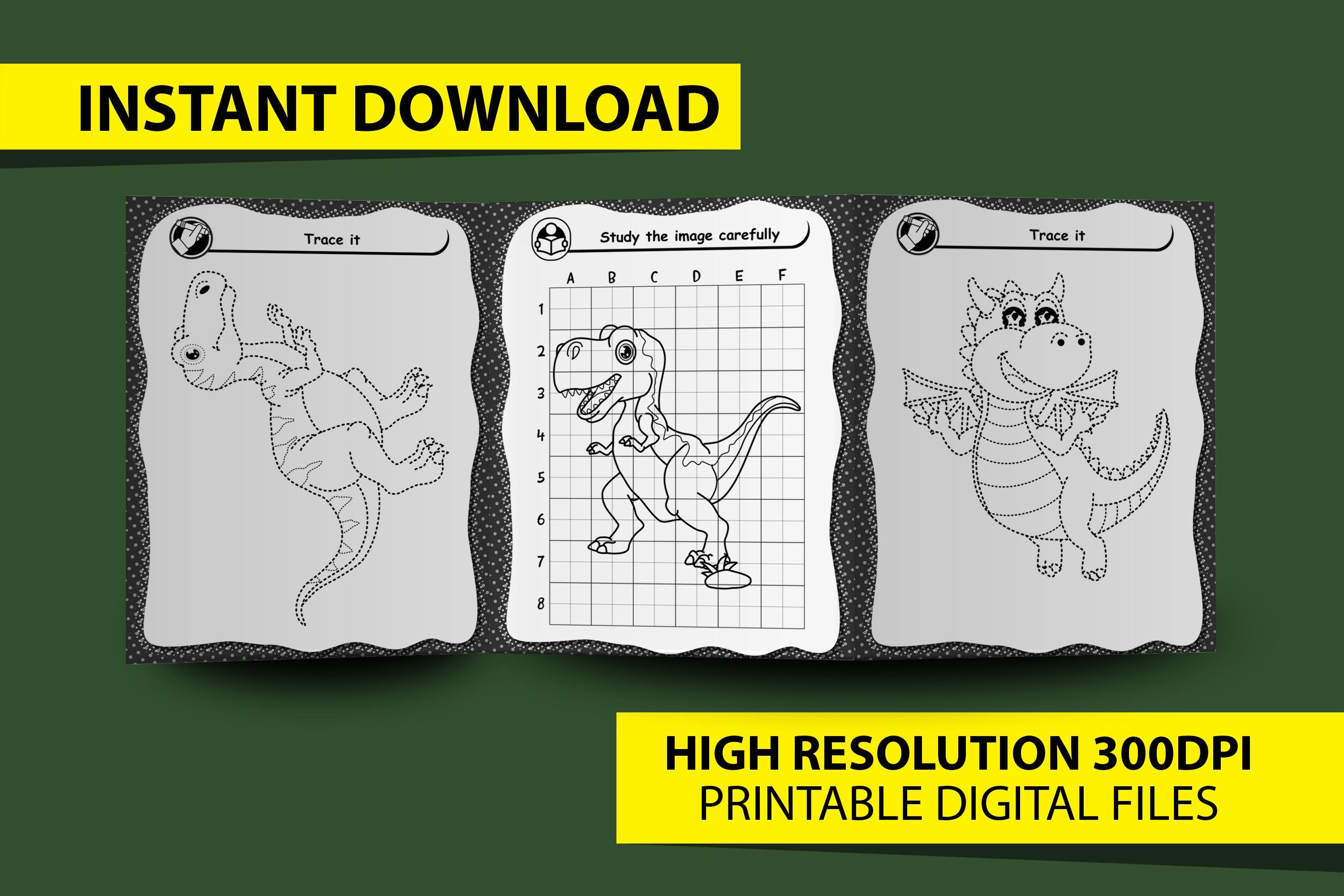 How to Draw Cute Dinosaurs for Kids 5-7 Years Grid Copy Drawing ...