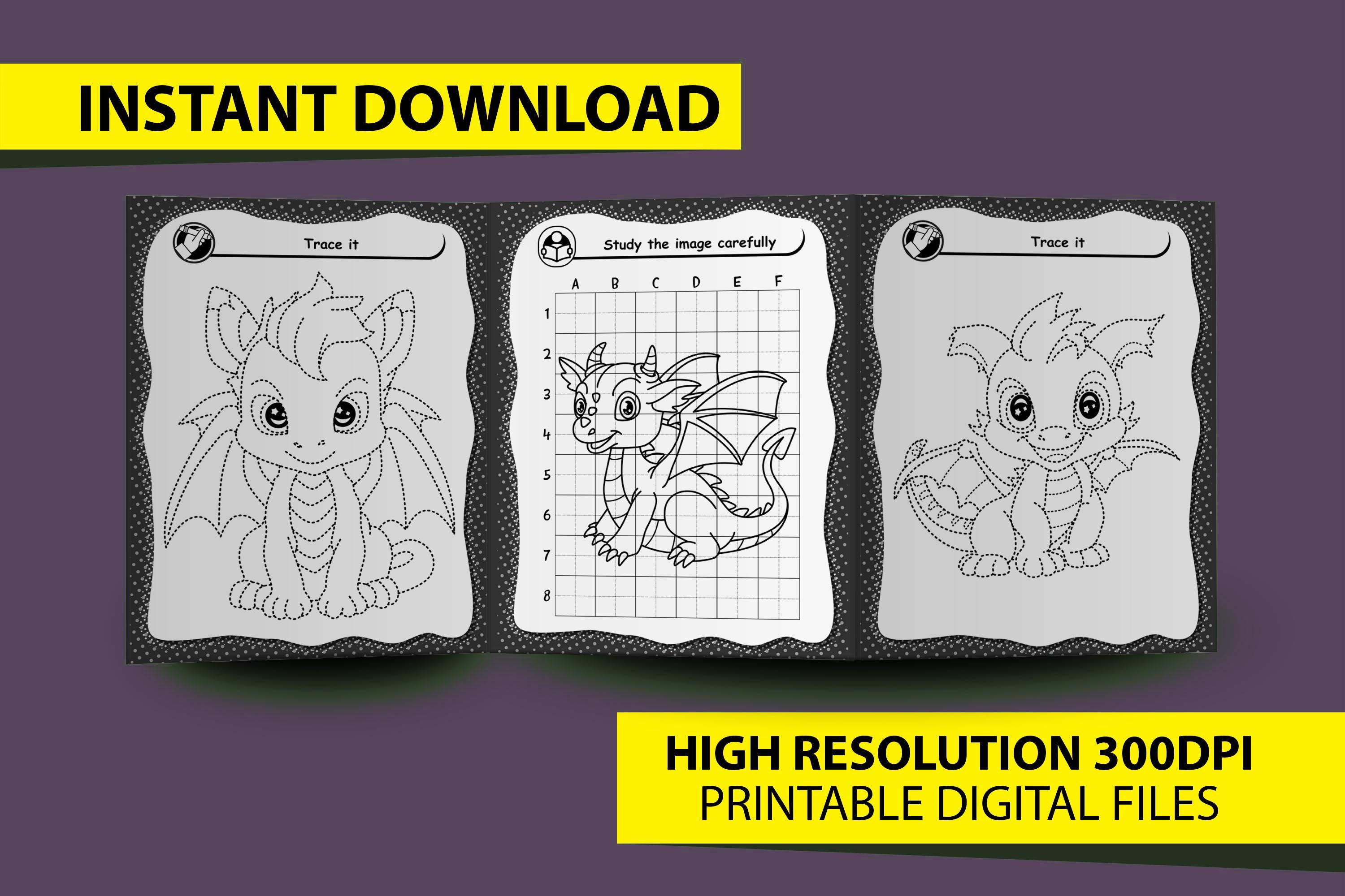 Baby Dragons Drawing Book for Kids: Step-by-step Grid Copy (digital ...