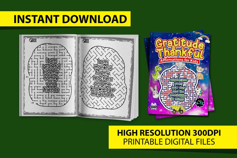 Gratitude and Thankful Affirmations for Kids, Maze Activity Books for ...
