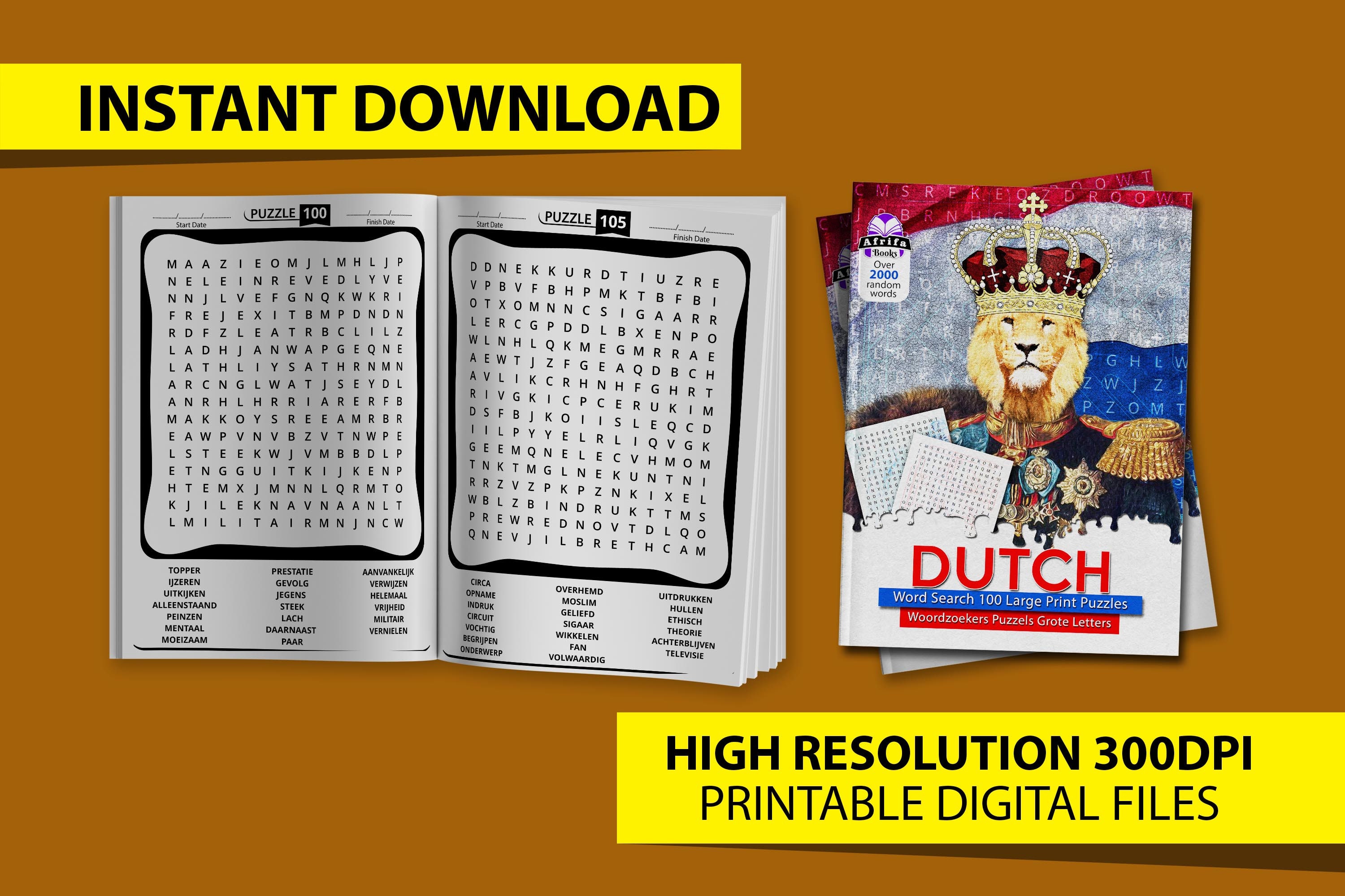 Dutch Word Search: 100 Large Print Puzzles (PDF) - Etsy