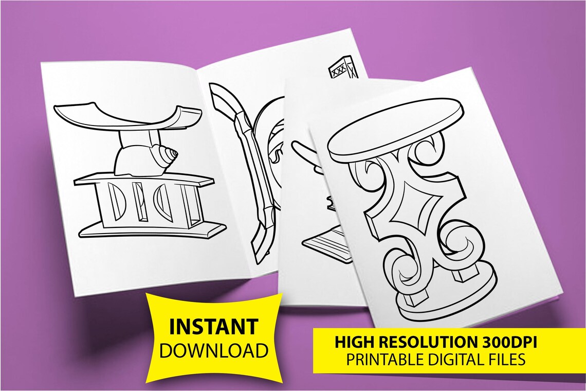 African Kente Patterns Coloring Book, Adinkra, African Stools, Adult ...