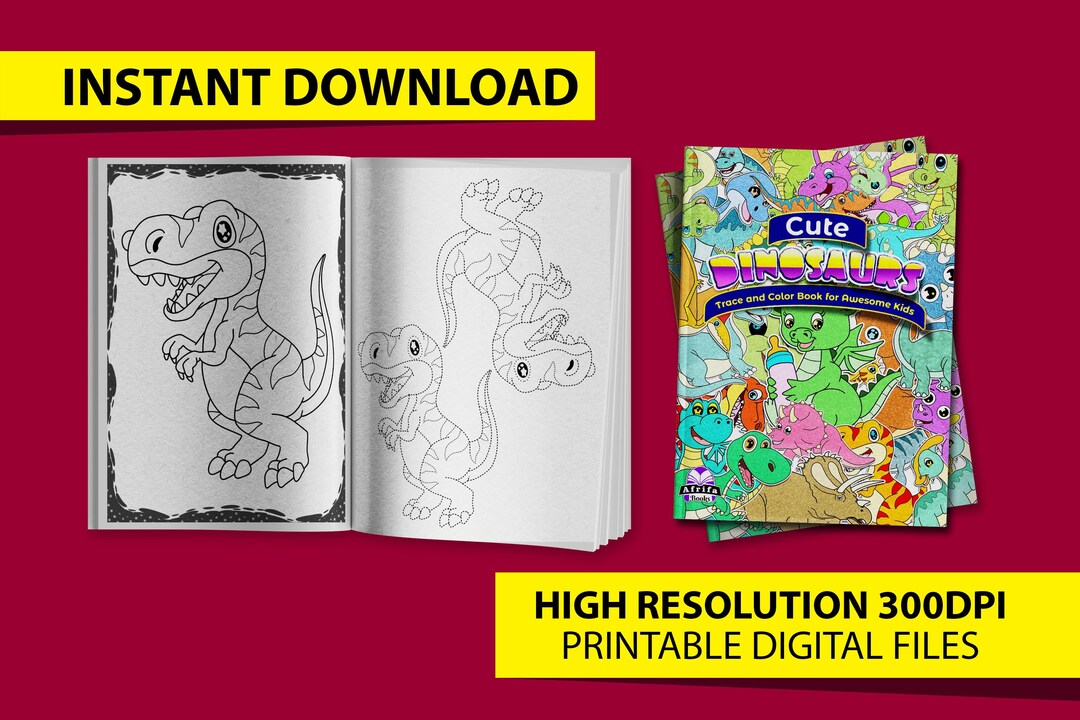 Cute Dinosaurs Trace and Color Book for Awesome Kids Prehistoric ...