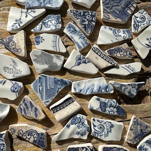 50 X Large Vintage Blue & White Pottery Shards From Spanish Beaches ...