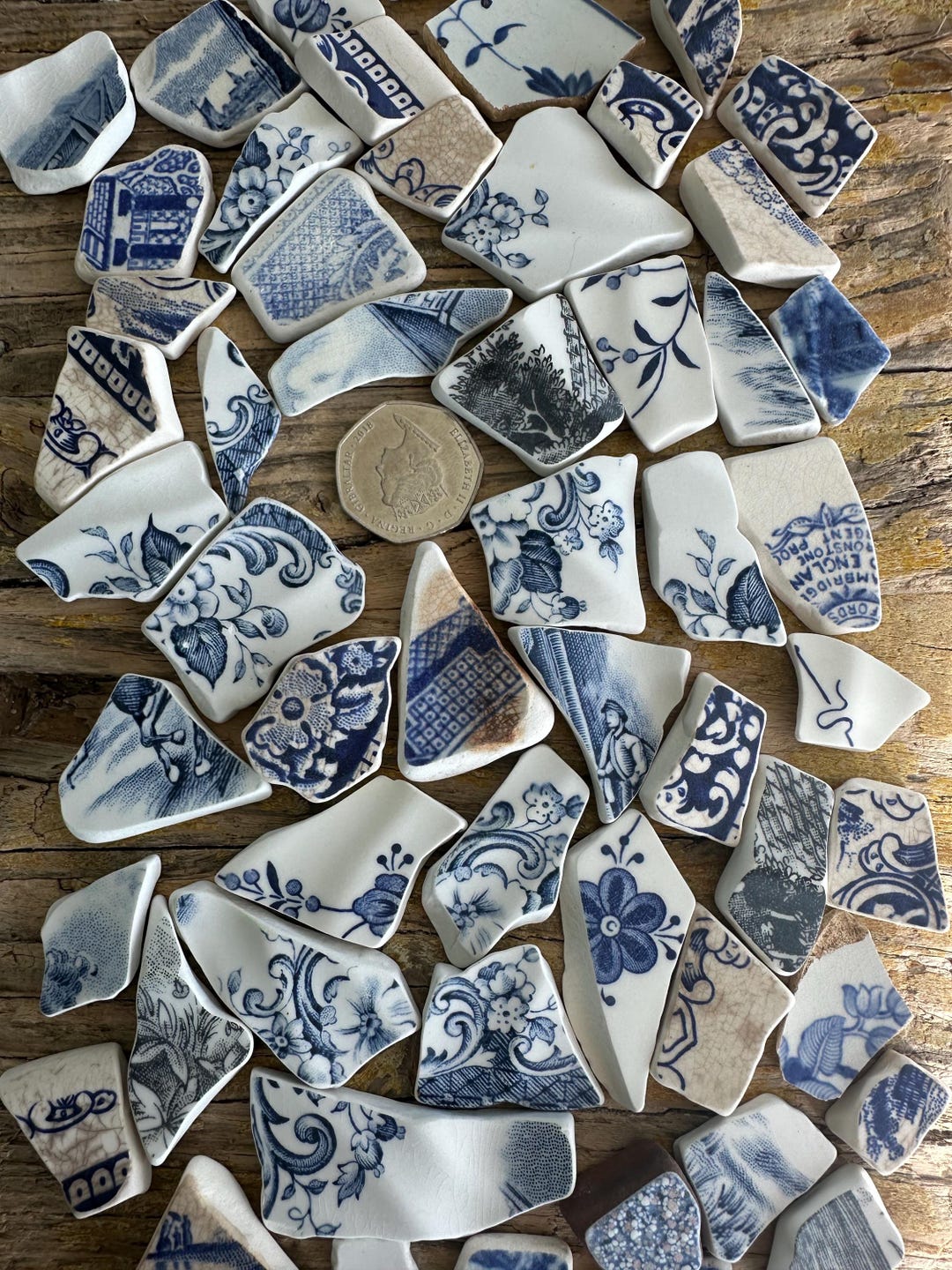 50 X Vintage Blue & White Pottery Shards From Spanish Beaches - 20-40mm ...