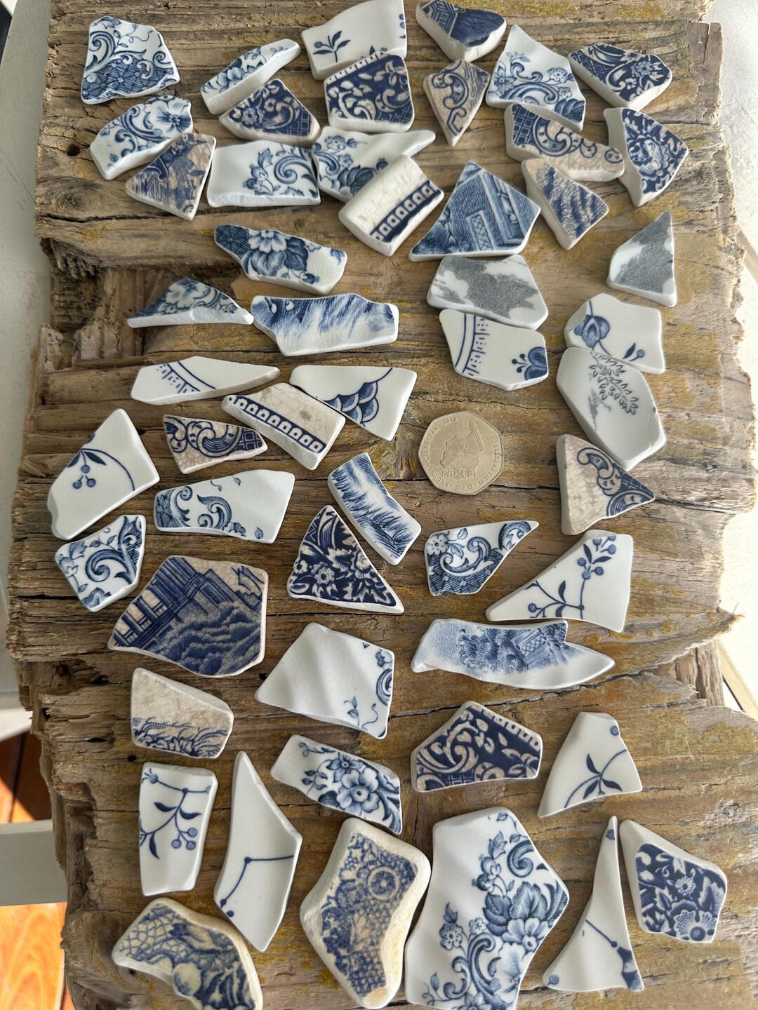 50 X Large Vintage Blue & White Pottery Shards From Spanish Beaches ...