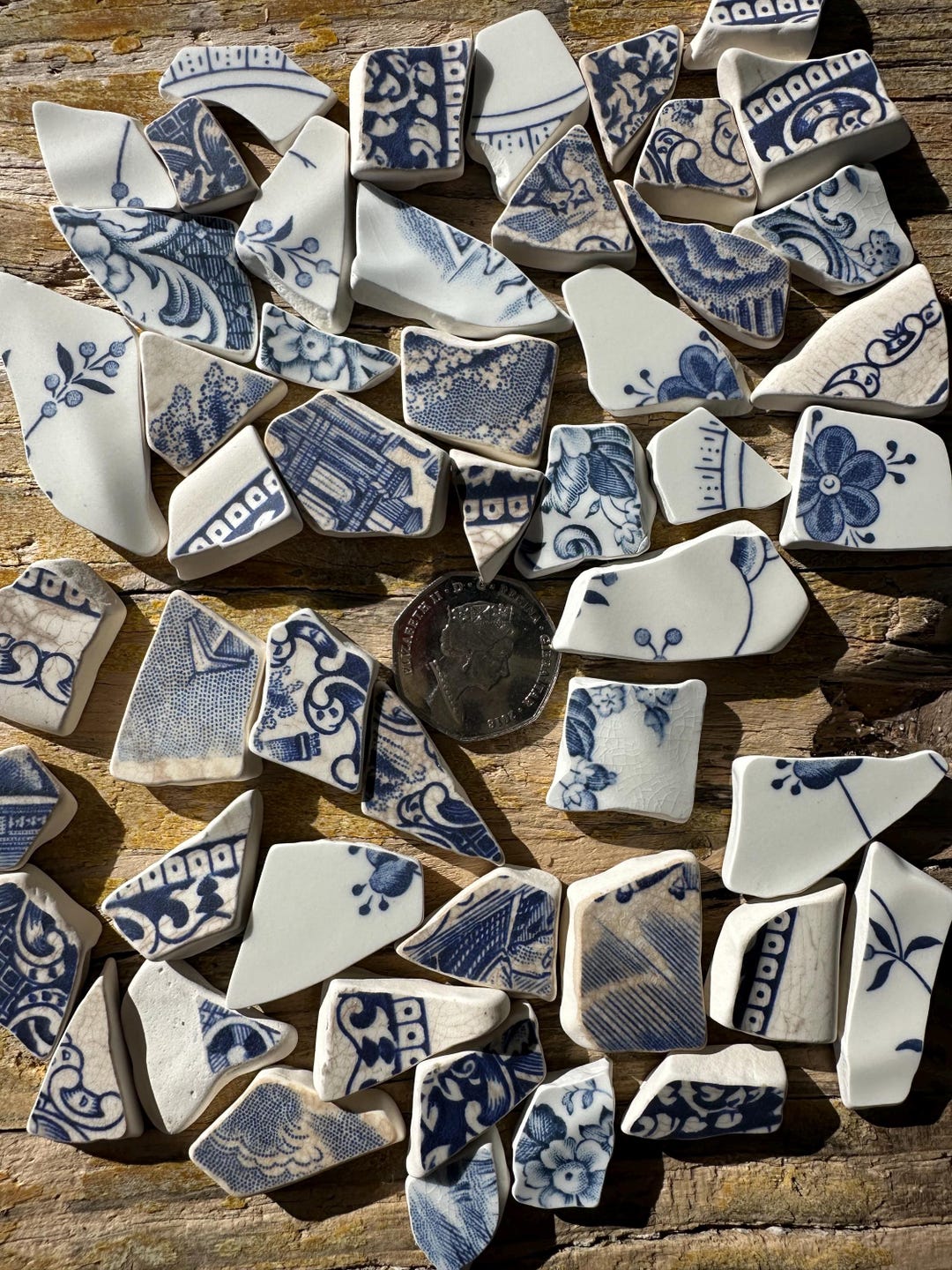 50 X Vintage Blue & White Pottery Shards From Spanish Beaches - 20-40mm ...