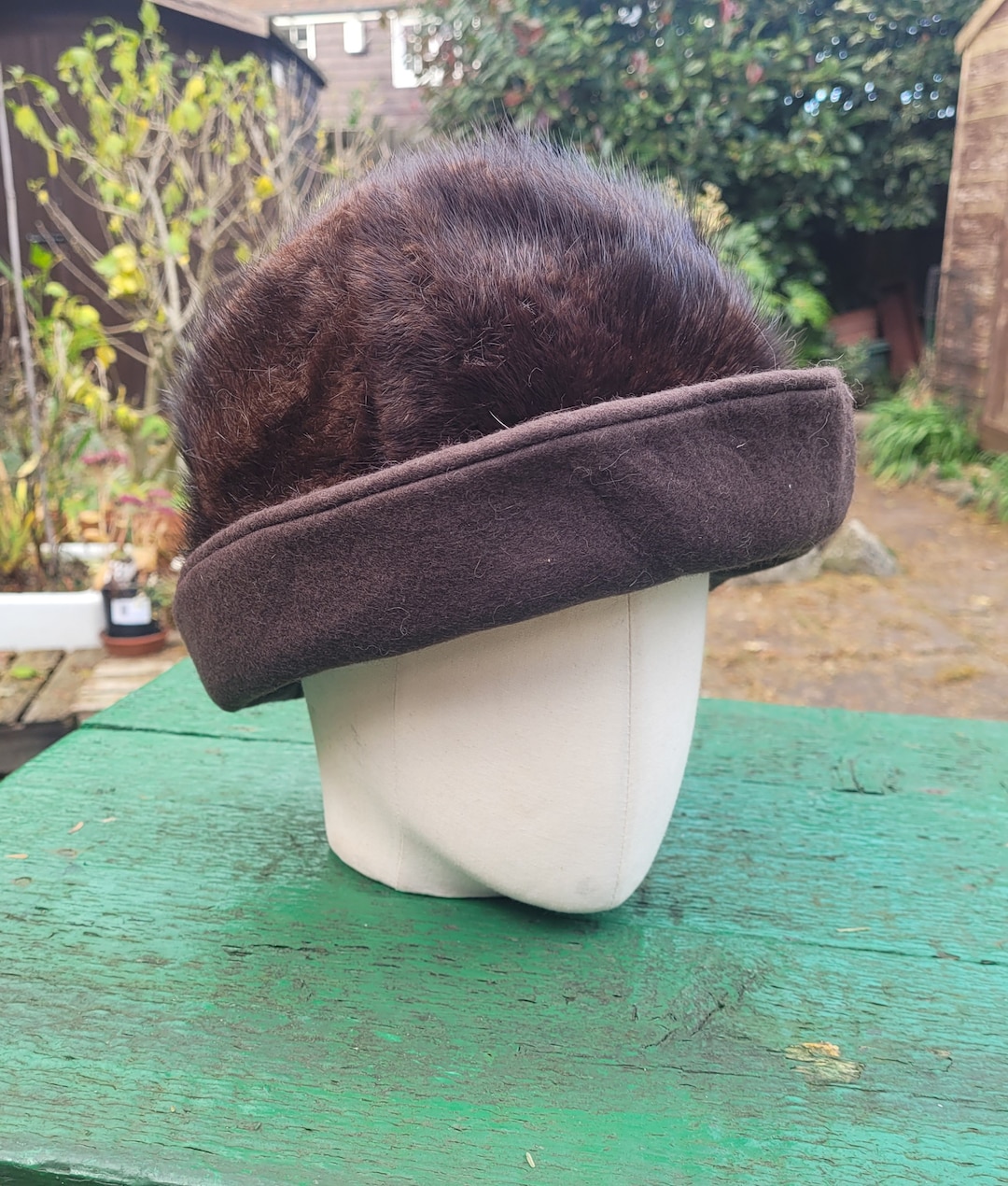 Winter Hat Real Fur Brown Wool Fabric Turn Back Circa - Etsy