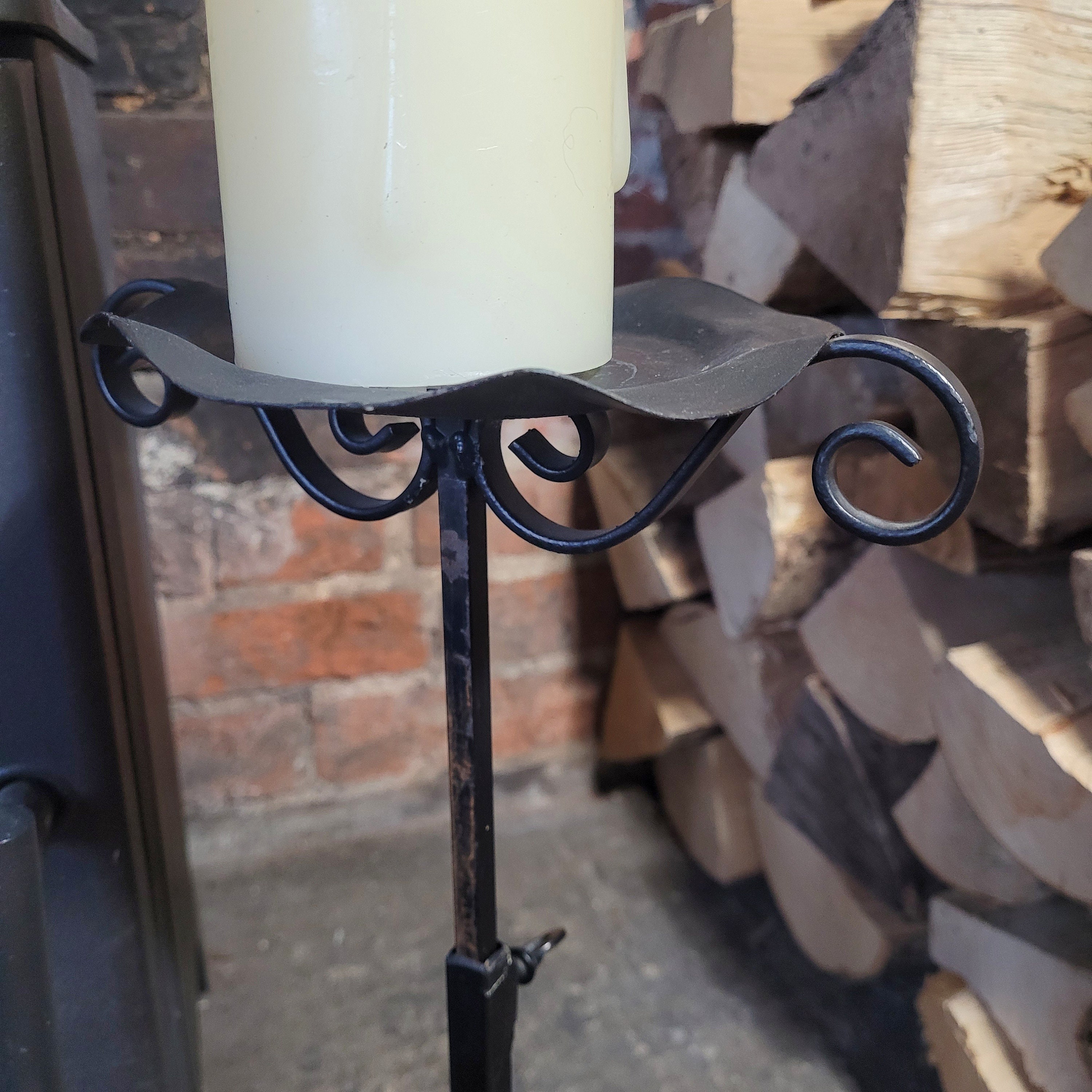Church Candle Holder Black Painted Wrought Iron Adjustable Height Old ...
