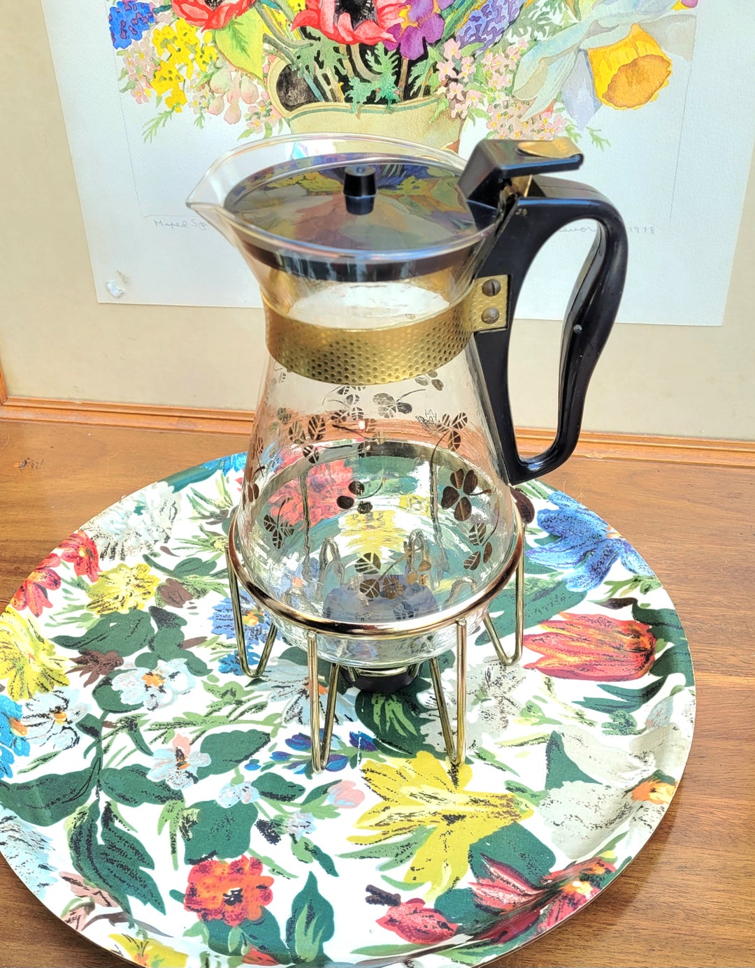 Pyrex Instant Coffee Jug Metal Stand With Candleholder Carafe ...