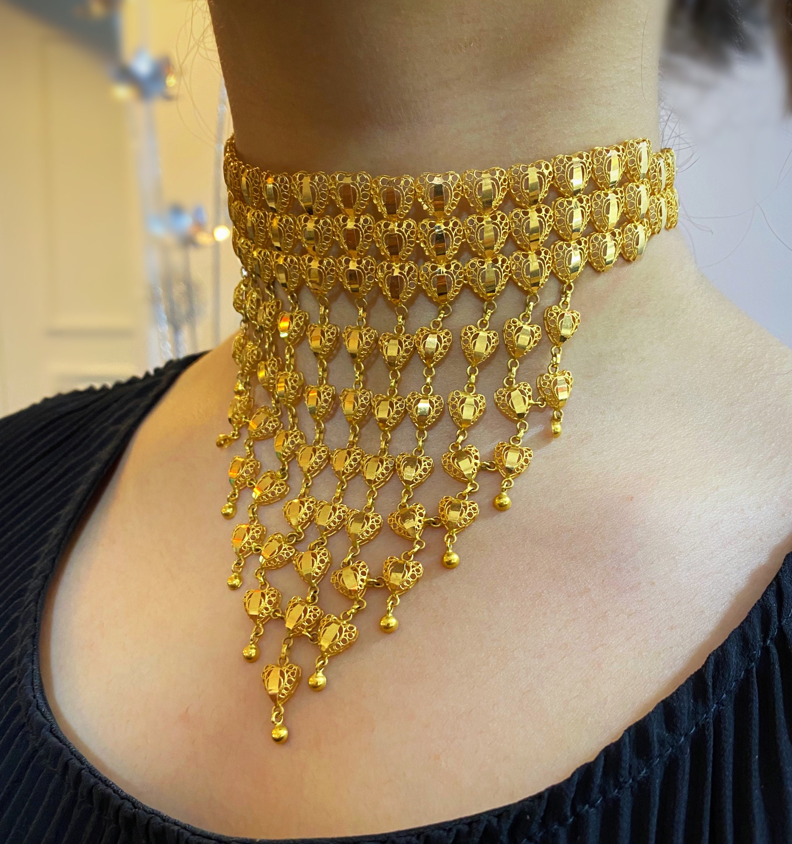 21K Real Solid Gold Arabian Style Necklace Luxury Jewelry | Etsy