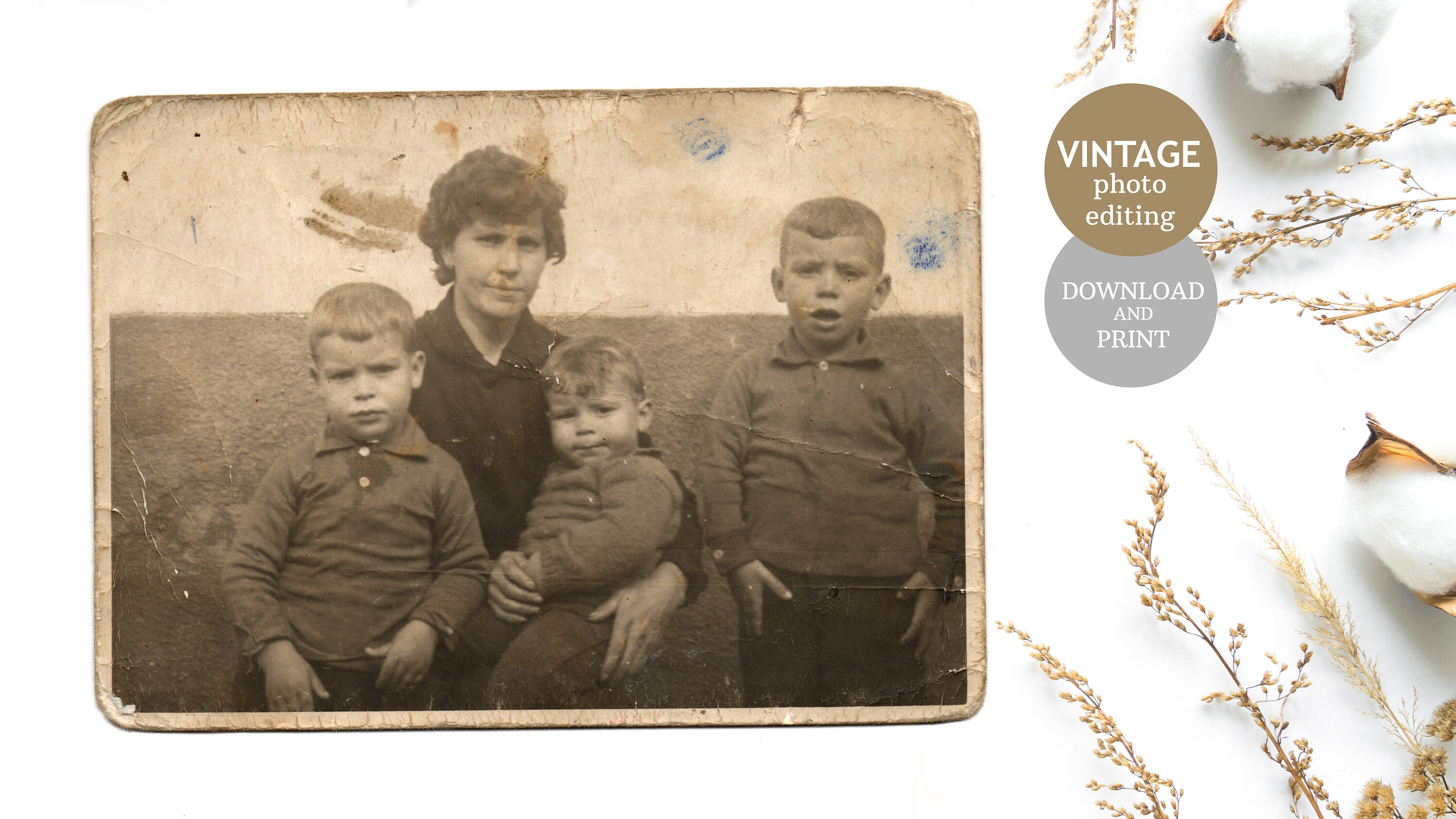 Old Damaged Family Photo
