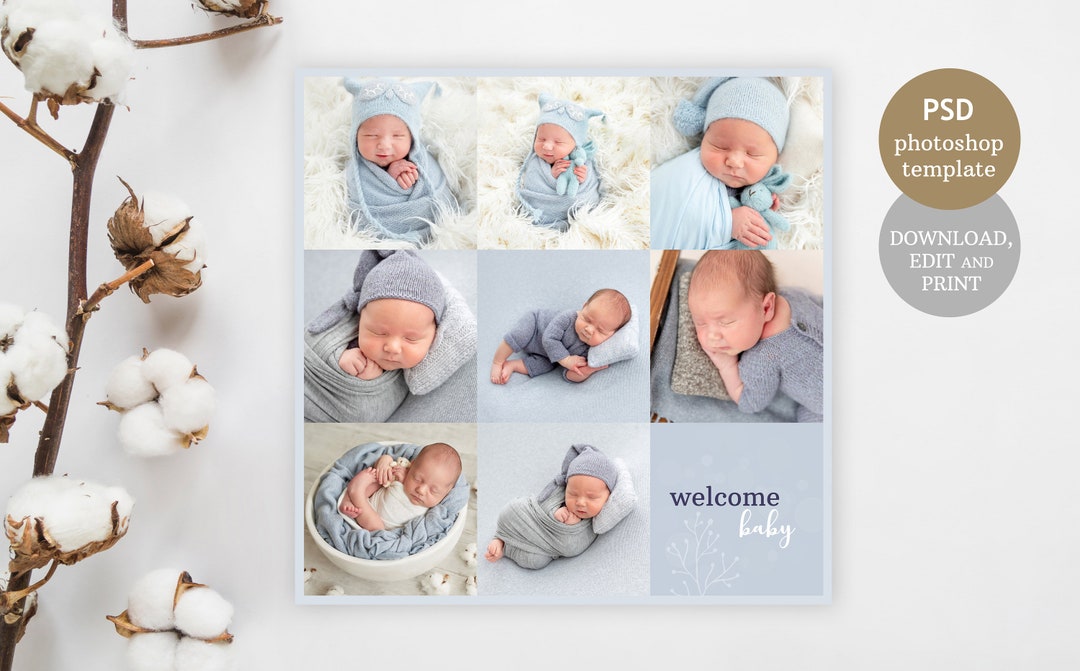 Newborn Photography Collage Template blue Color - Etsy