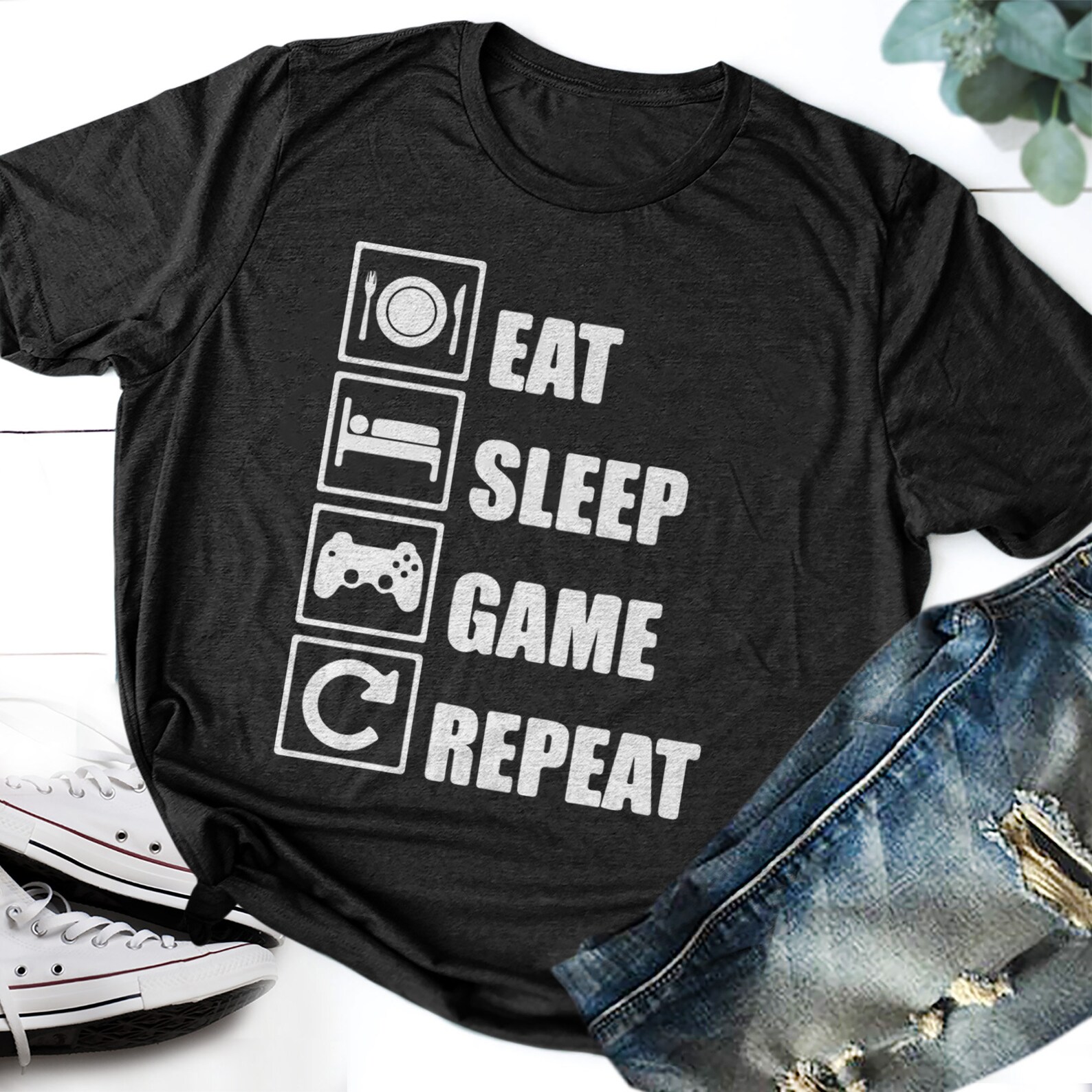 Eat Sleep Game Repeat Mens Short Sleeve T Shirt Video Games Etsy