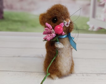 Felt Toy Miniature Mice Brown Gray White Mouse With Flower Mini Wool ...