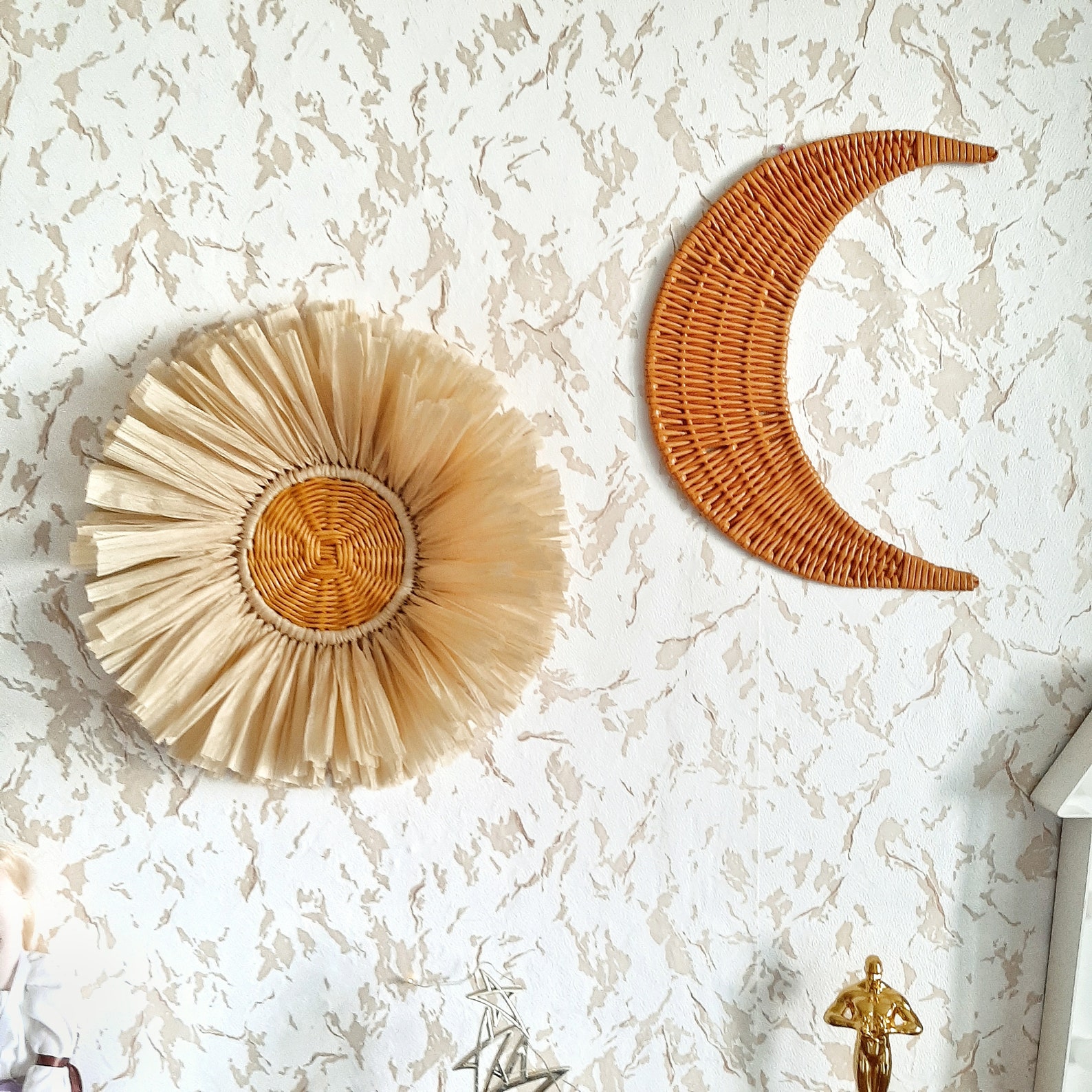Sun and Moon Wall Hanging. Boho Wicker Wall Decor Baskets. Set - Etsy