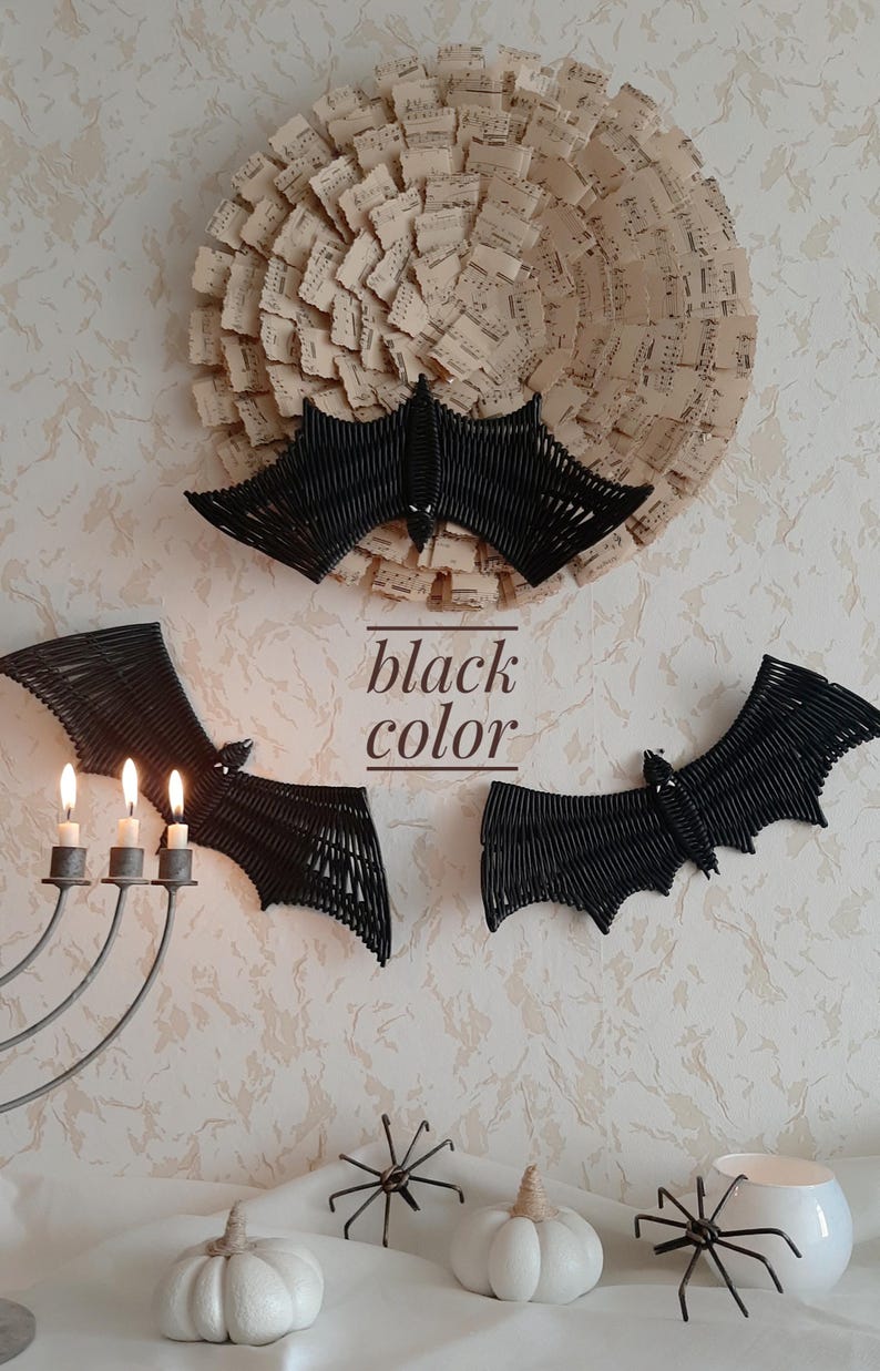 Halloween Bats Wicker Wall Decor Hanging Scary Bats Wicker Wall Art for ...