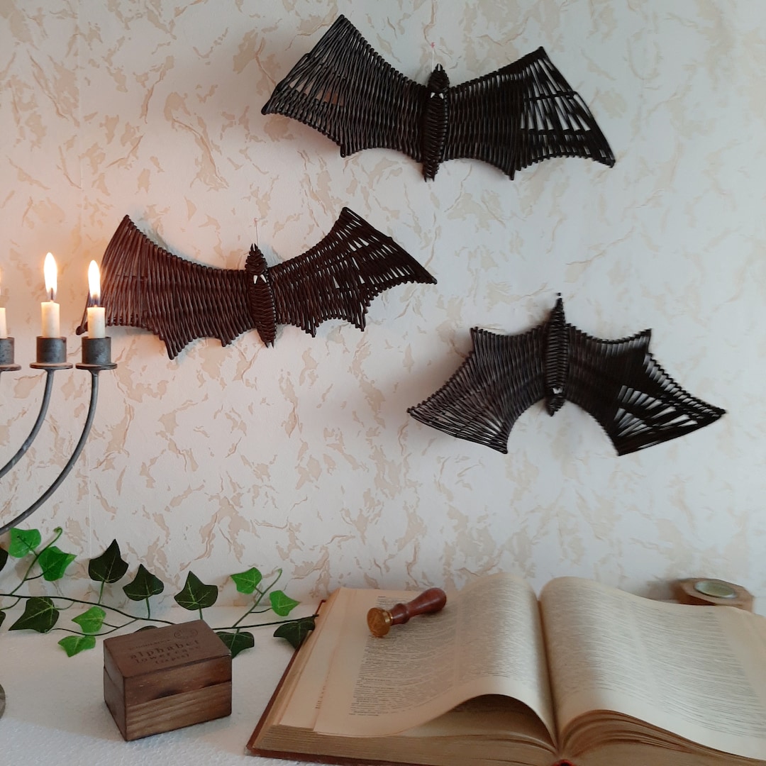 Halloween Bats Wicker Wall Decor Hanging Scary Bats Wicker Wall Art for ...
