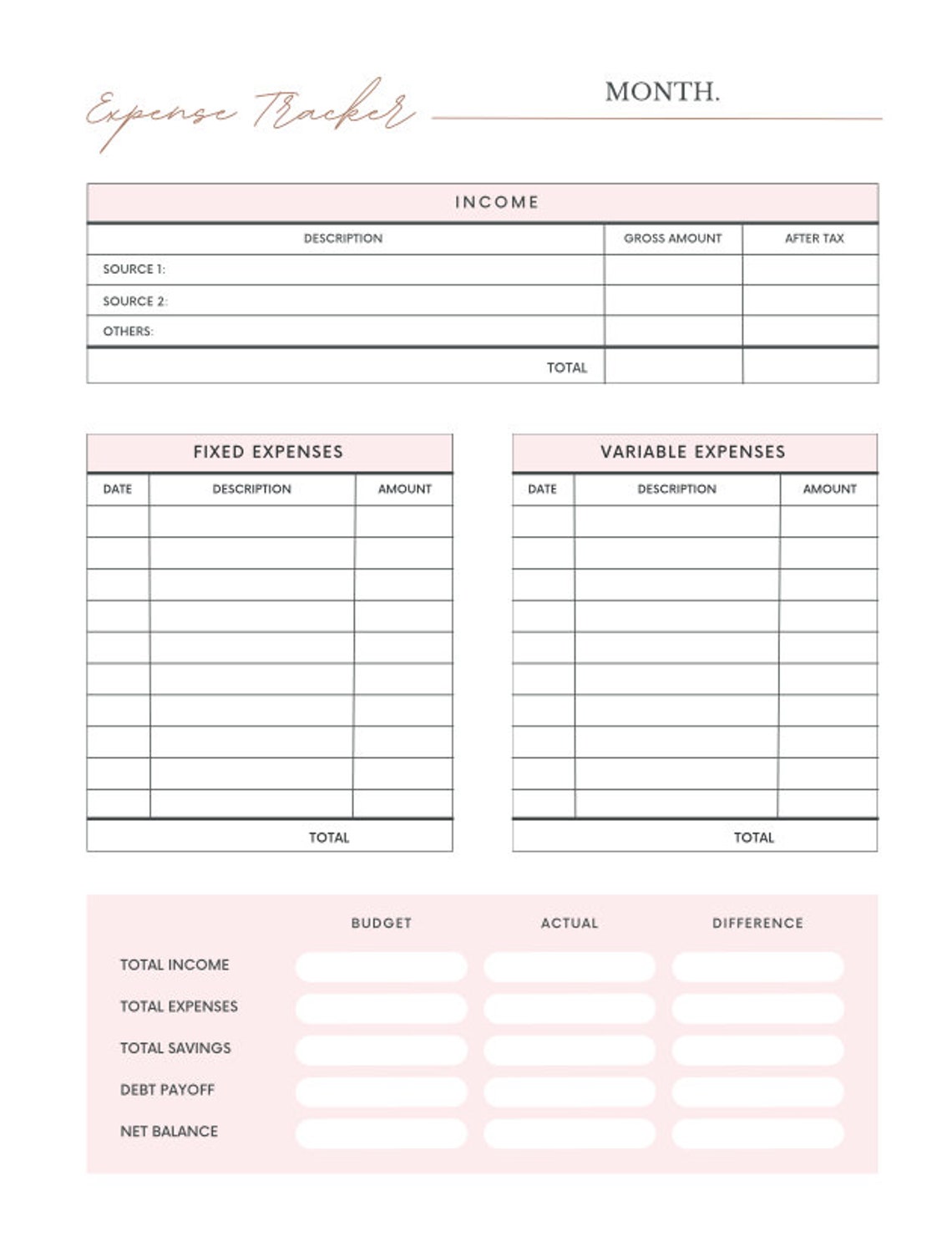 Budget Tracker Template| Digital Download - Etsy