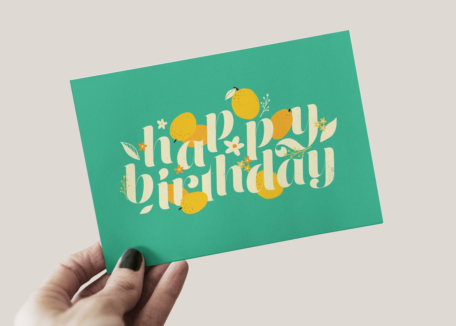 Vintage Green Printable Birthday Greeting Card, Orange, Fruit, Flower ...