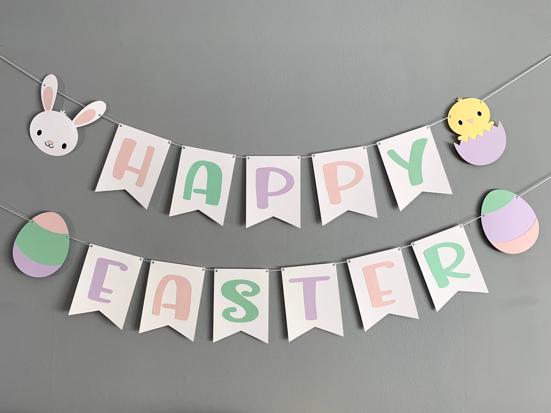 Pastel Easter Banner: Bunny & Chick Decoration, 'happy' or 'hoppy' - Etsy