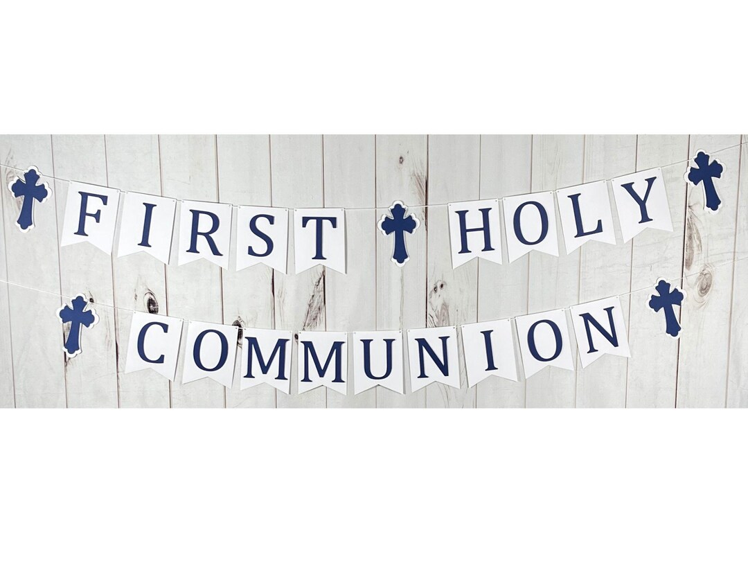 Navy Blue First Holy Communion Banner, Boy Religious Party Bunting - Etsy