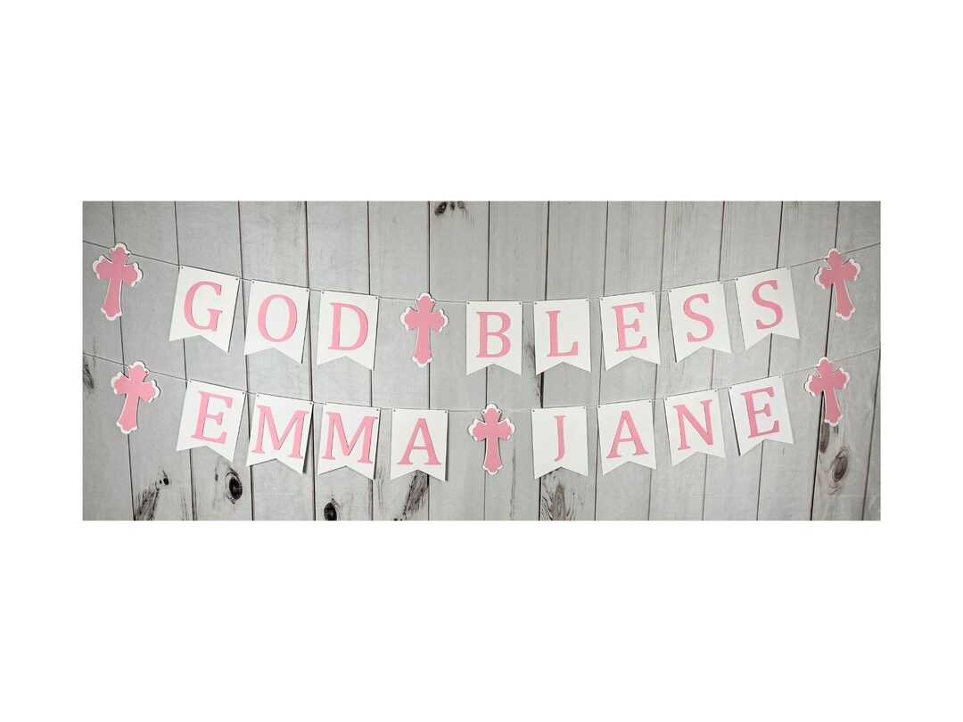 Personalized Light Pink God Bless Banner, Custom Name Baptism, First ...