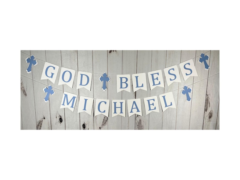 Personalized Baby Blue God Bless Banner: Boy Baptism Decor - Etsy