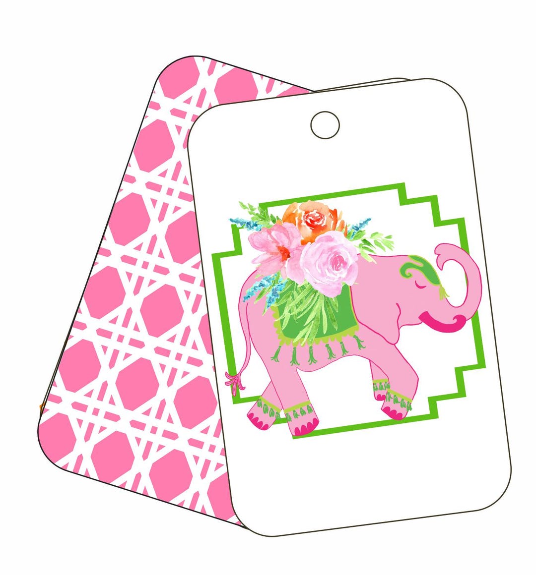 Floral Pink Elephant Gift Tags: Palm Beach Style, 12 Pack - Etsy