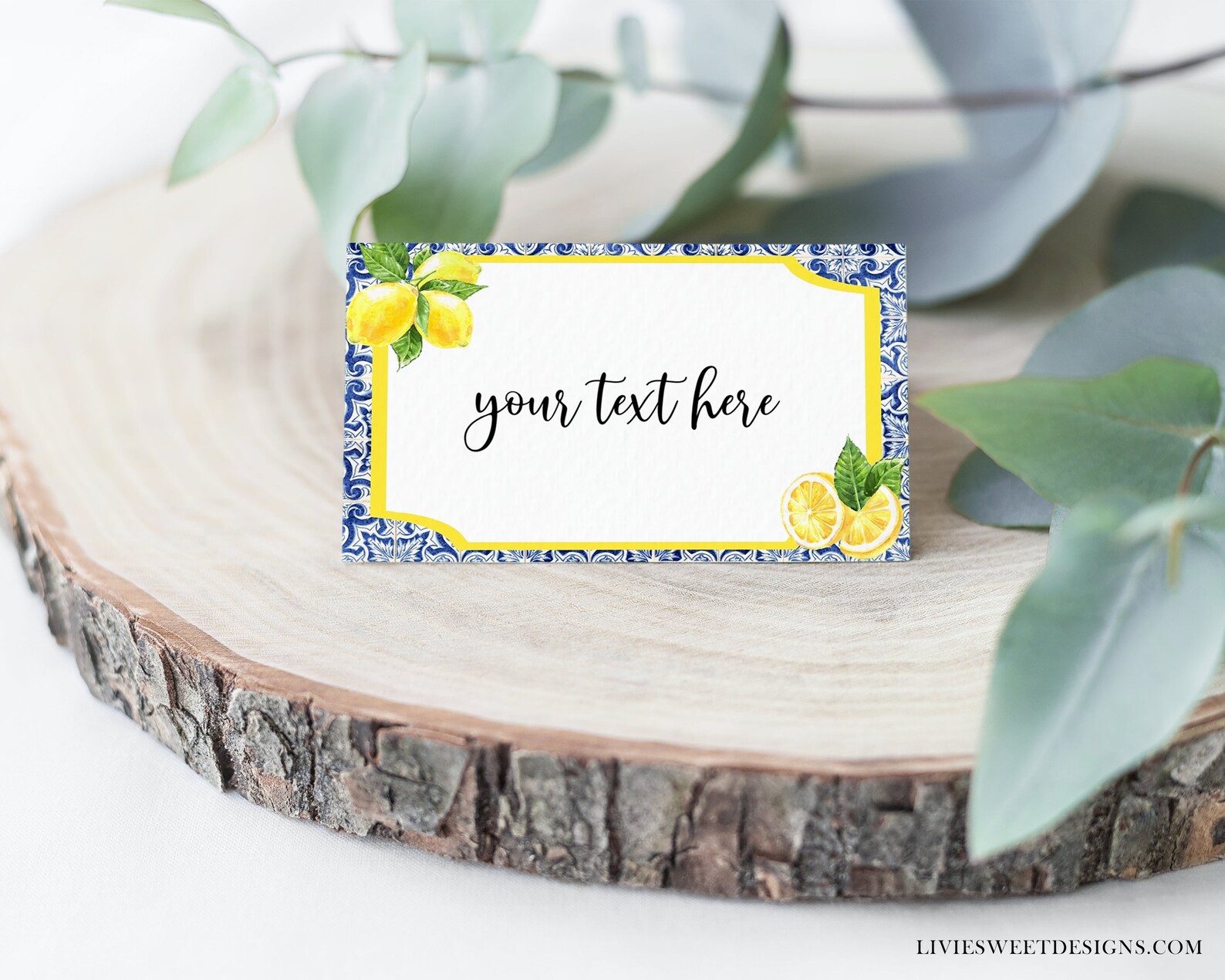 Italian Positano Blue Tile Bridal Shower Lemon Place Card - Etsy