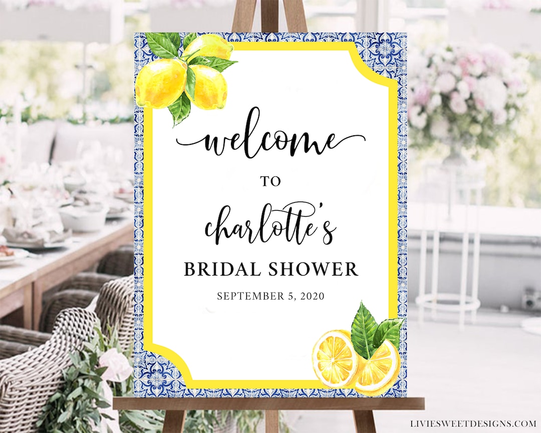 Italian Positano Blue Tile Bridal Shower Welcome Sign • Citrus Positano ...