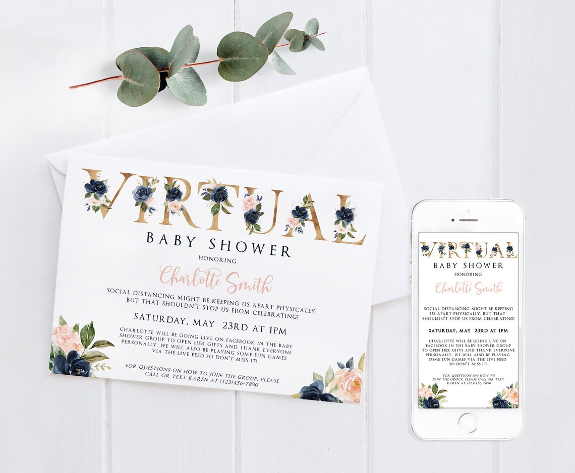Zoom Virtual Baby Shower Invitation Baby Shower by Mail | Etsy