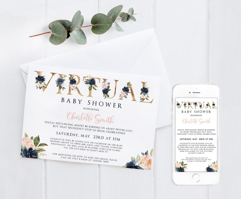 Zoom Virtual Baby Shower Invitation Baby Shower By Mail | Etsy