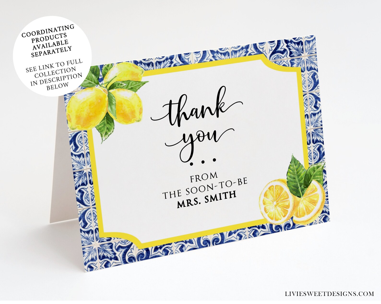 Italian Positano Blue Tile Bridal Shower Recipe Card Citrus | Etsy