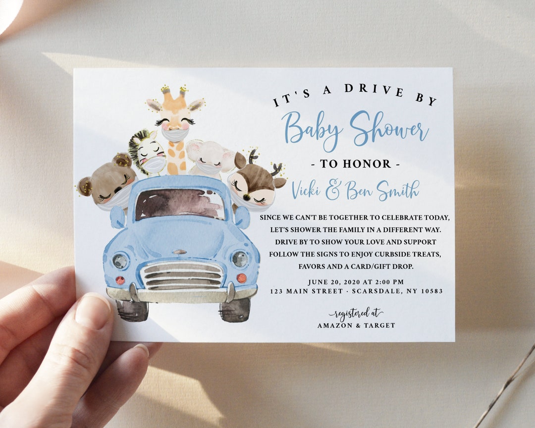 Baby Shower by Mail Template • Blue Quarantine Baby Animals • Social ...