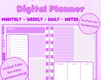 Pretty in Pink Digital Planner, Undated Goodnotes Kawaii Digital ...