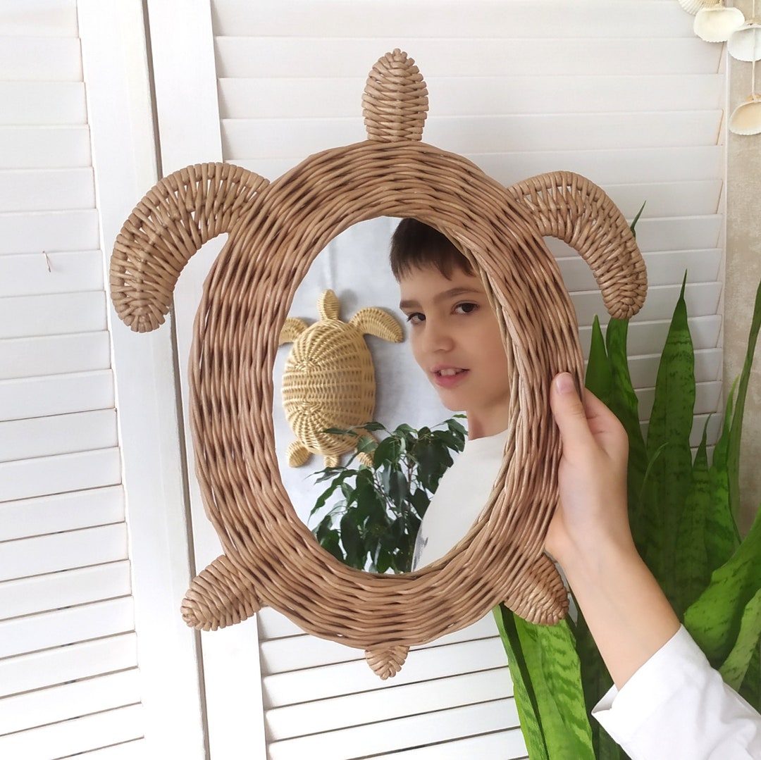 Wicker Turtle Mirror: Nautical Beach House Wall Decor (13.5x16 Inches ...