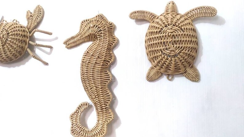 Wicker Crab Hanging Decors, Set of 3 Wicker Turtle Crab Seahorse ...
