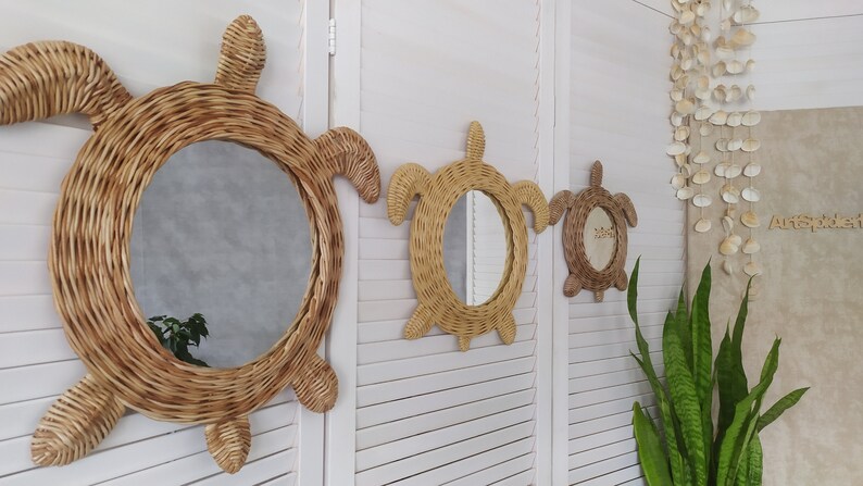 Wicker Turtle Mirror, Nautical Beach House Wall Decor - Etsy
