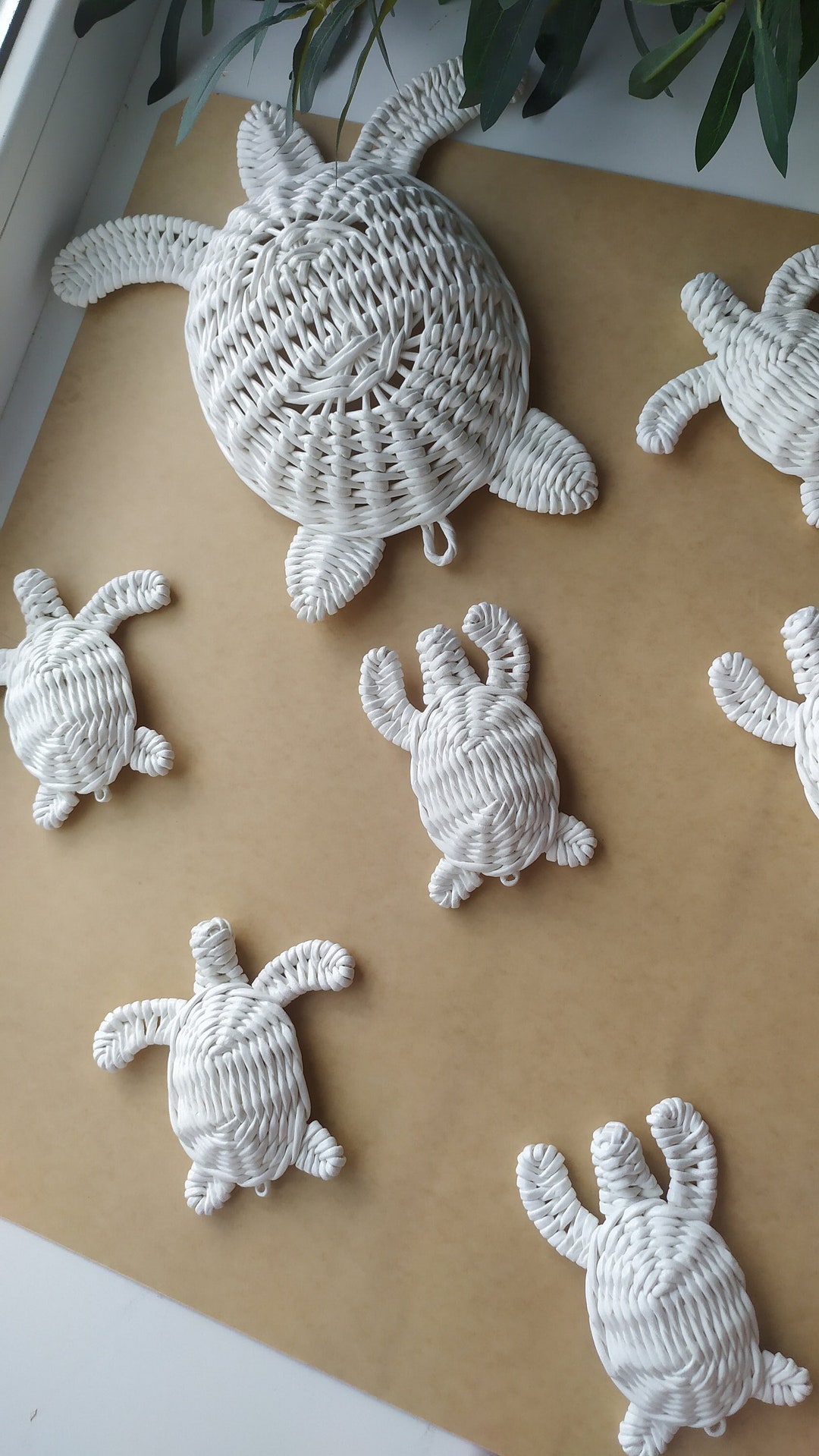 Set of White Turtle Wicker Hanging Decor, White Wicker Nautical Wall ...
