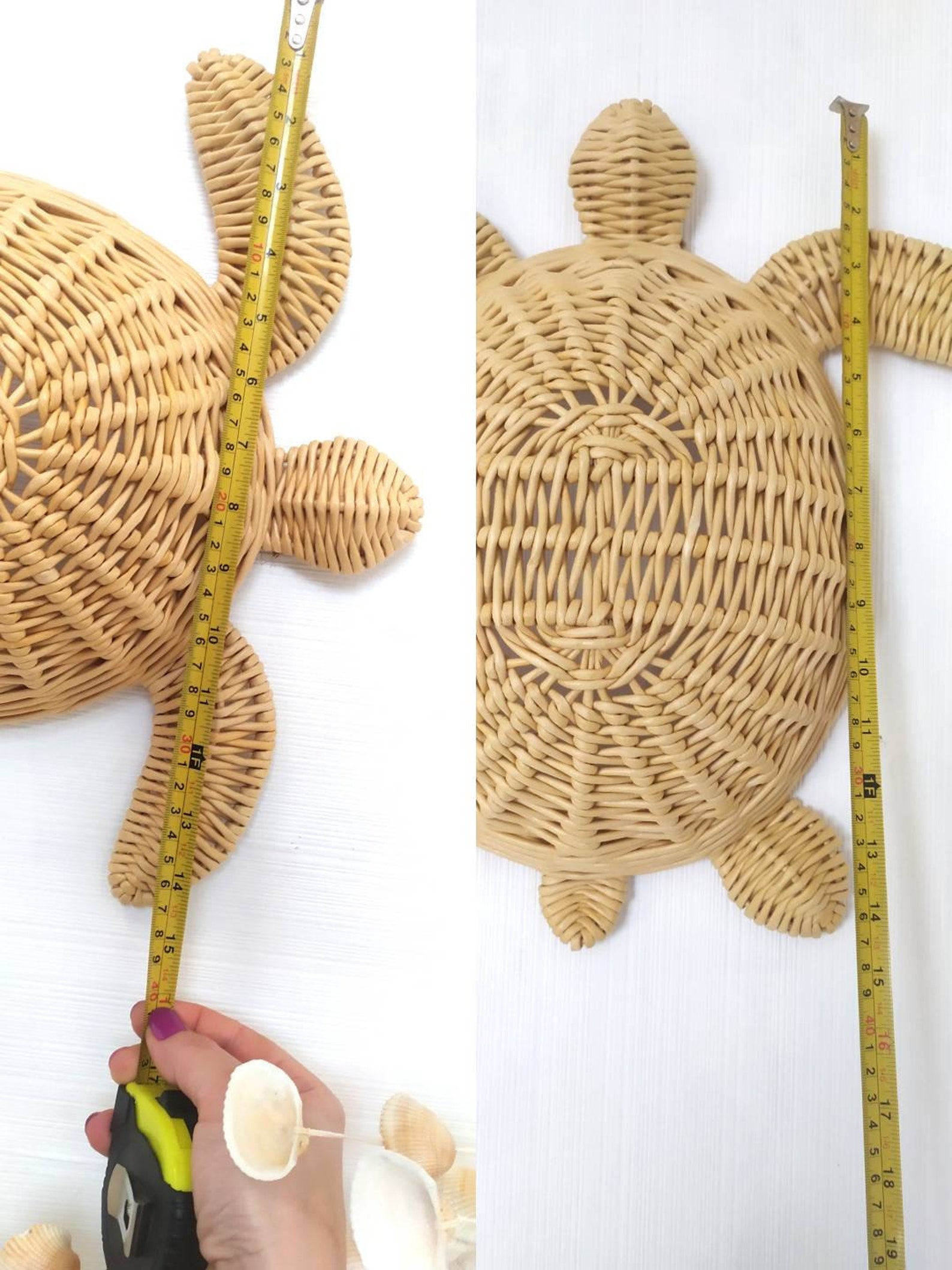 Set of 3 Wicker Turtle Crab Seahorse Hanging Decors, Wicker Nautical ...