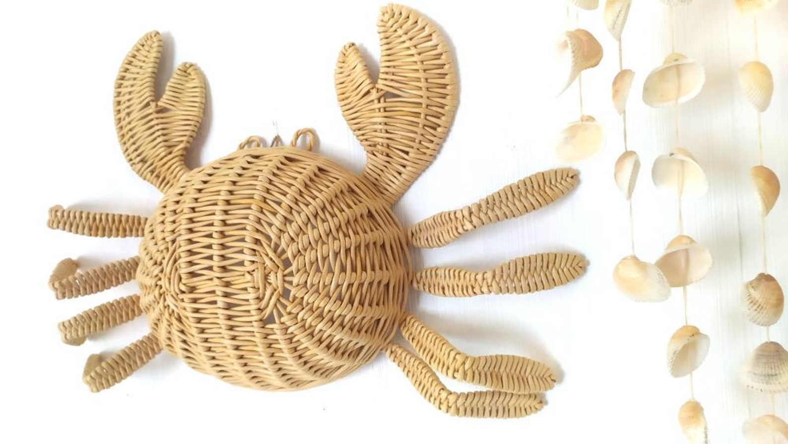 Set of 3 Wicker Turtle Crab Seahorse Hanging Decors, Wicker Nautical ...